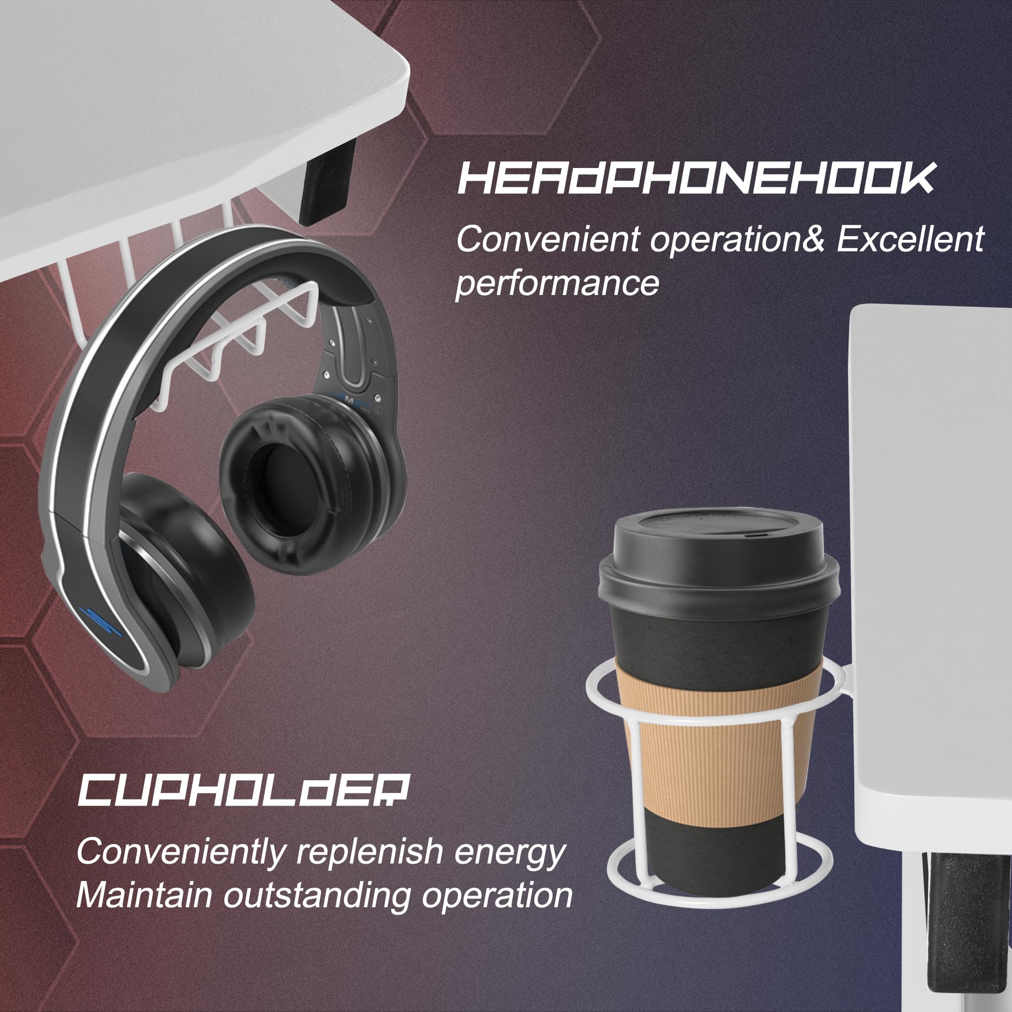 VAMEPOLE Gaming Desk, 42" Small Computer Desk with Cup Holder & Headphone Hook for Small Spaces, Home Office Desks, Small Computer Table PC Carbon Fiber Table Gamer Workstation (White)