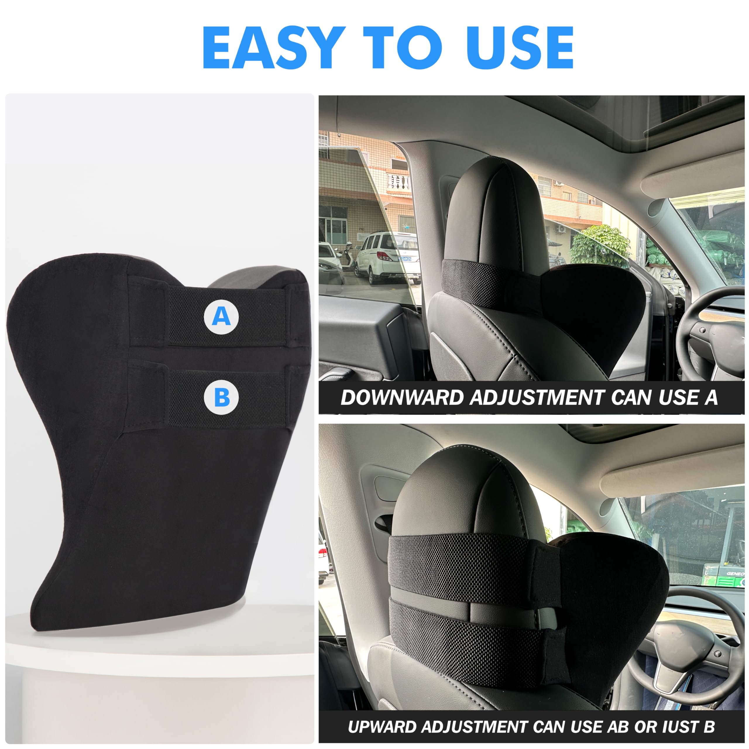 TKLoop Car Neck Pillow for Driving Seat Car headrest Pillow with Adjustable Strap, 100% Memory Foam Neck Support Pillow for Car, Office Chair Grey Pack of 1