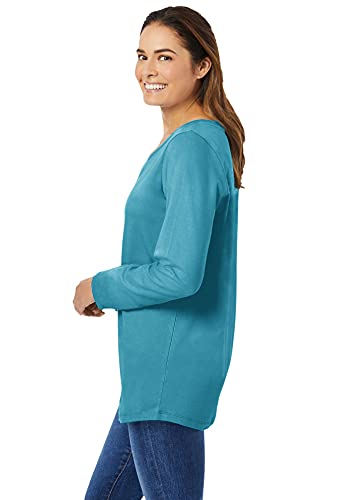 Woman Within Women's Plus Size Perfect Long-Sleeve V-Neck Tee - 2X, Waterfall