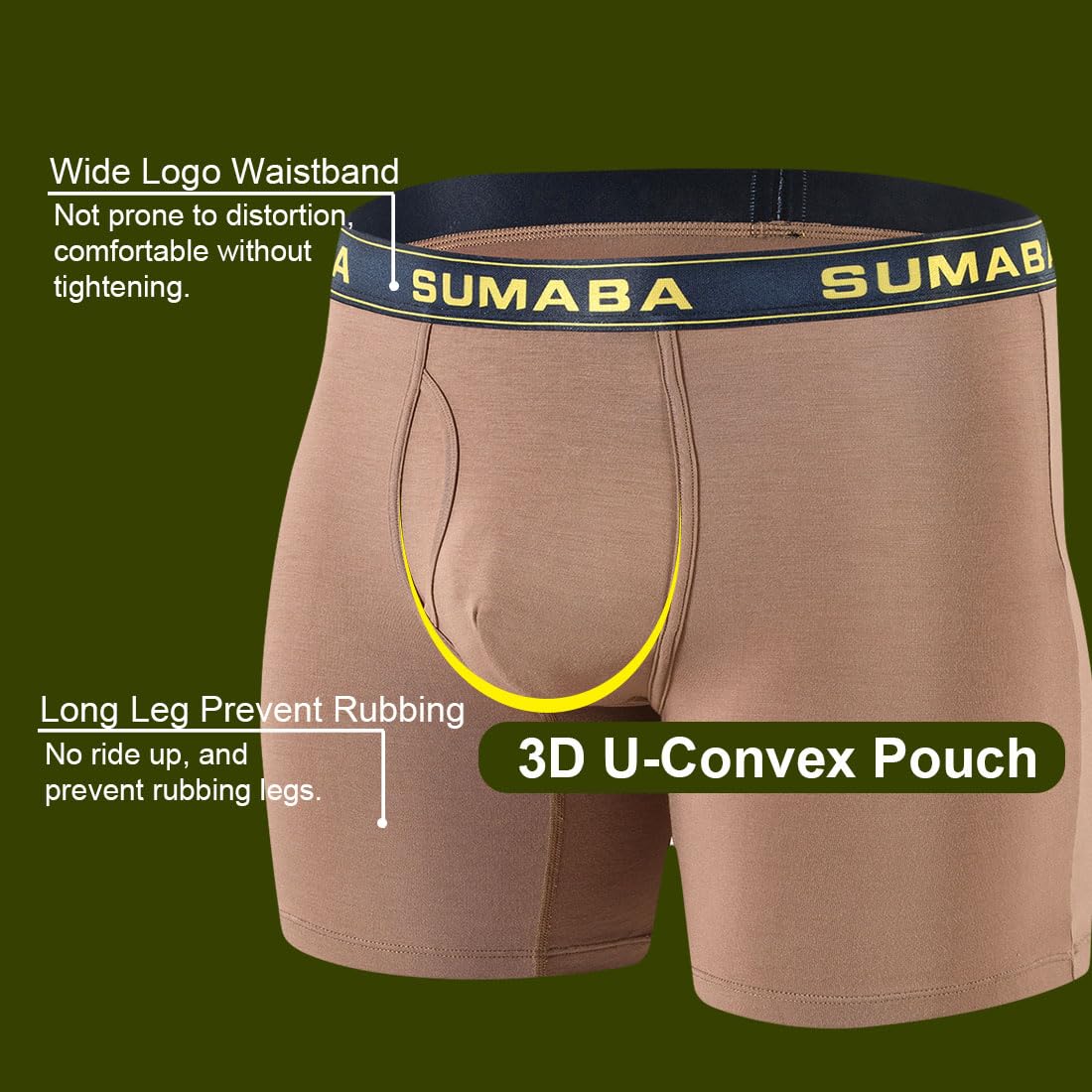SUMABA Mens Bamboo Viscose Anti Chafing Spandex Boxer Briefs Underwear (7403Dark Blue/Brown, xl)