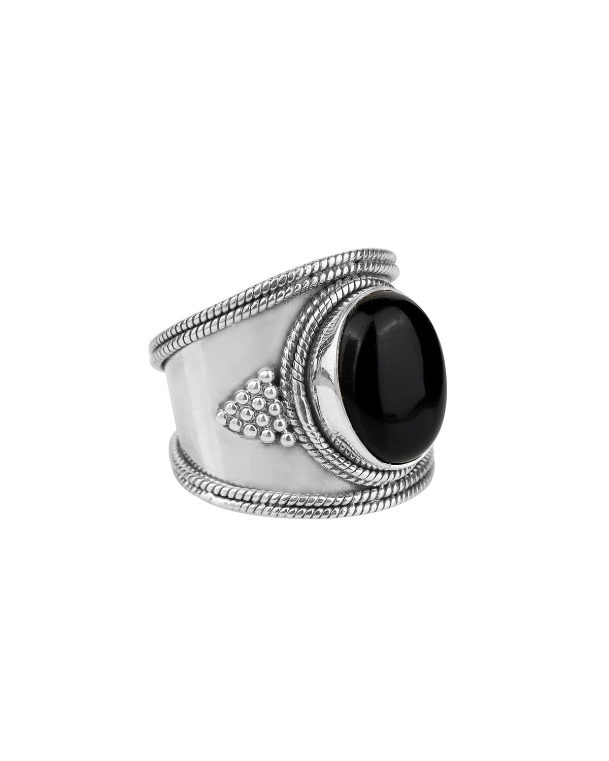 YoTreasure 12x16MM Black Onyx .925 Sterling Silver Wide Band Boho Ring