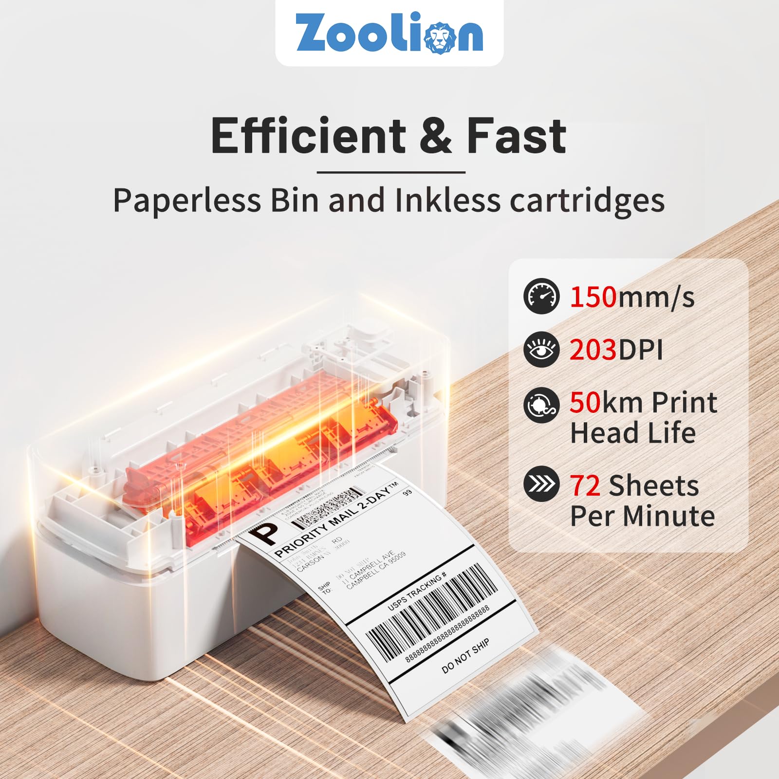 Zoolion Shipping Label Printer Bluetooth, Shipping Label Printer for Small Business, Mailing Label Printer, Compatible with iPhone Android Windows Amazon Etsy USPS