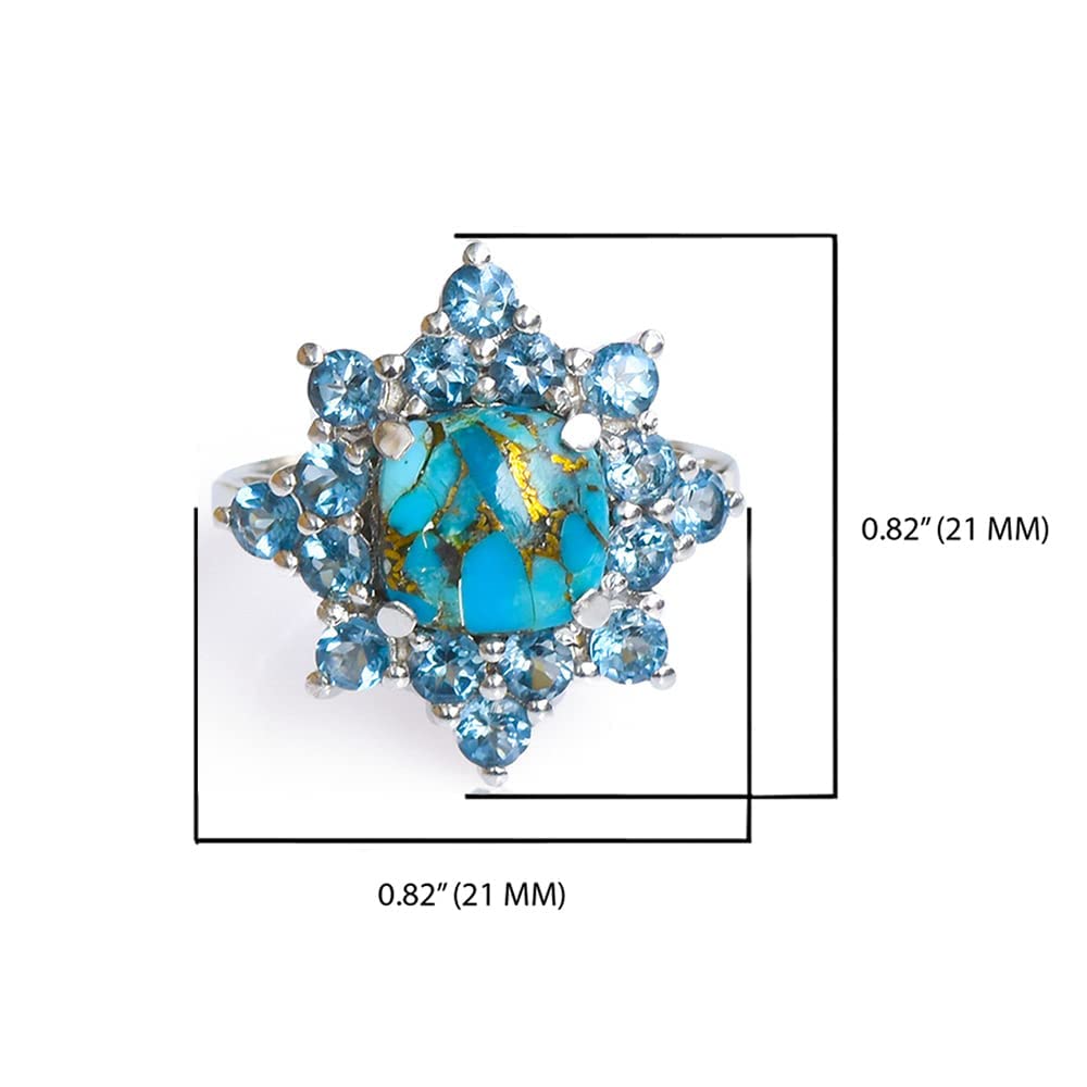 YoTreasure 5.40 ct. t.w. Blue Copper Turquoise 925 Sterling Silver Flower Cluster Ring Jewelry