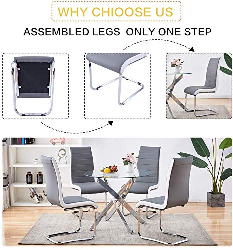 WENYU Dining Chairs Set of 6 - Modern Dining Chairs with Chrome Legs, Faux Leather Dining Room Chairs Kitchen Chairs, Comfortable Side Chairs of 6 Pieces - Grey