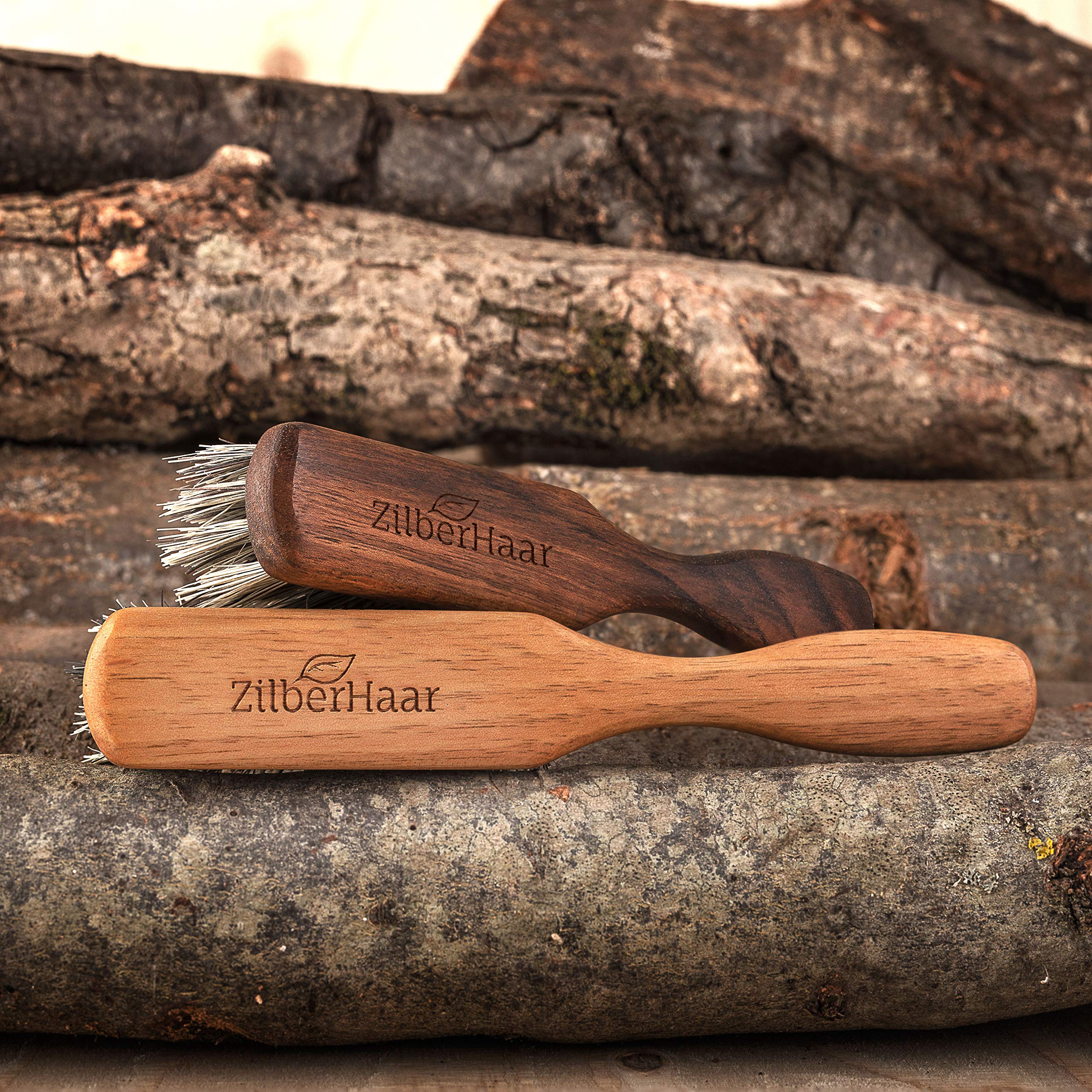 ZilberHaar Vegan Beard Brush - Stiff Bristles - Oiled Walnut and Mexican Tampico bristles - Animal-Free Beard Grooming Product - Made in Germany