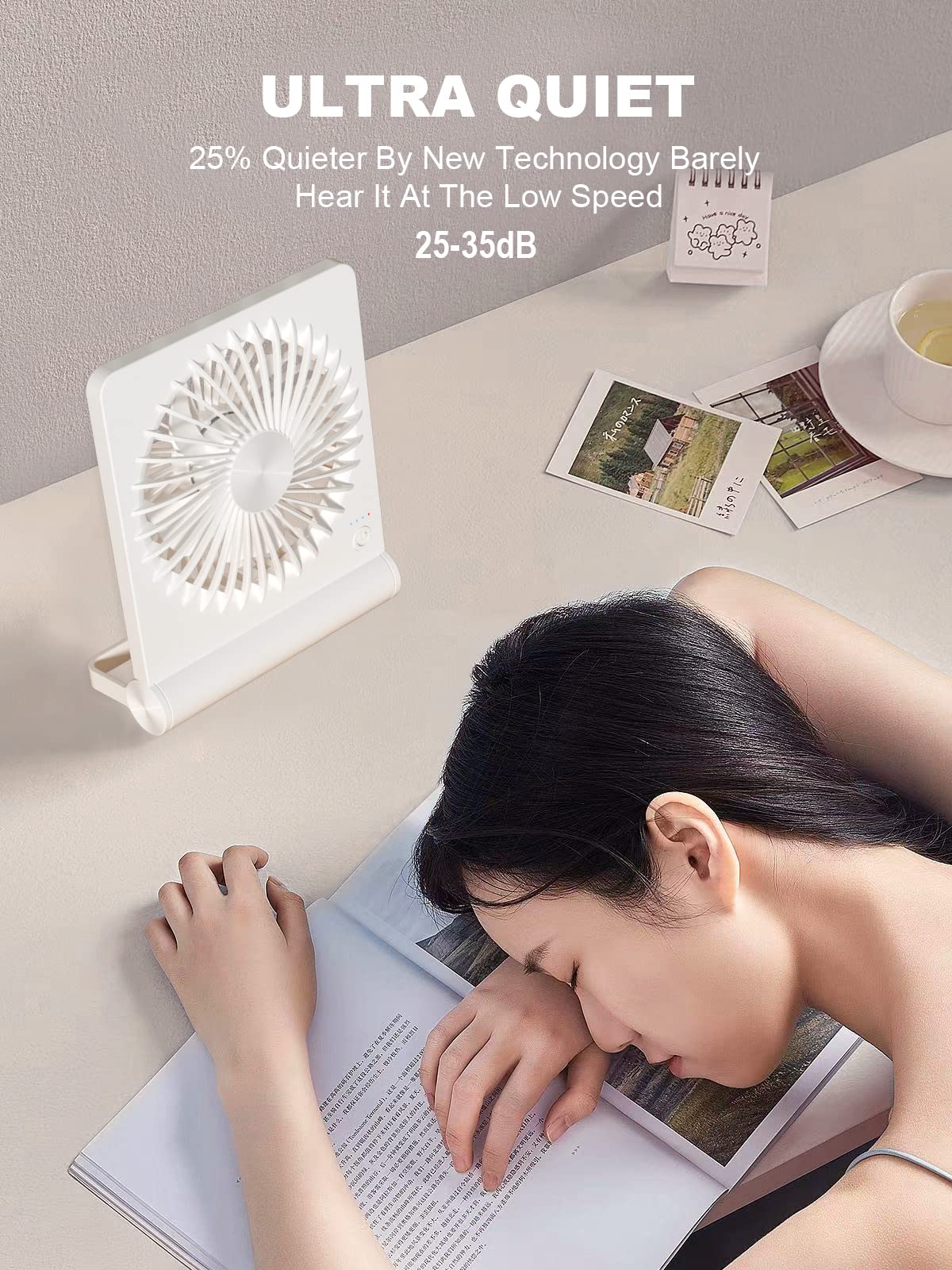 Tevelecin Small Desk Fan, 2000mAh Rechargeable USB Fan Battery Operated,Ultra Quiet, Strong Wind, 3 Speeds Travel Fan