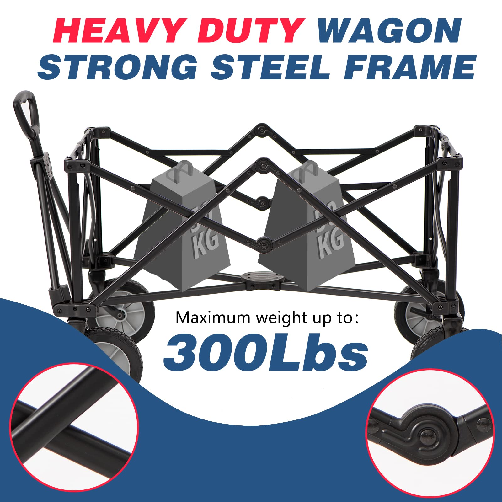 WEIMELL Collapsible Wagon Heavy Duty 300lbs Folding Wagon Cart with Wheels Foldable,Outdoor Utility Wagon with Canopy Removable,Sports Wagon Camping,Garden Carts