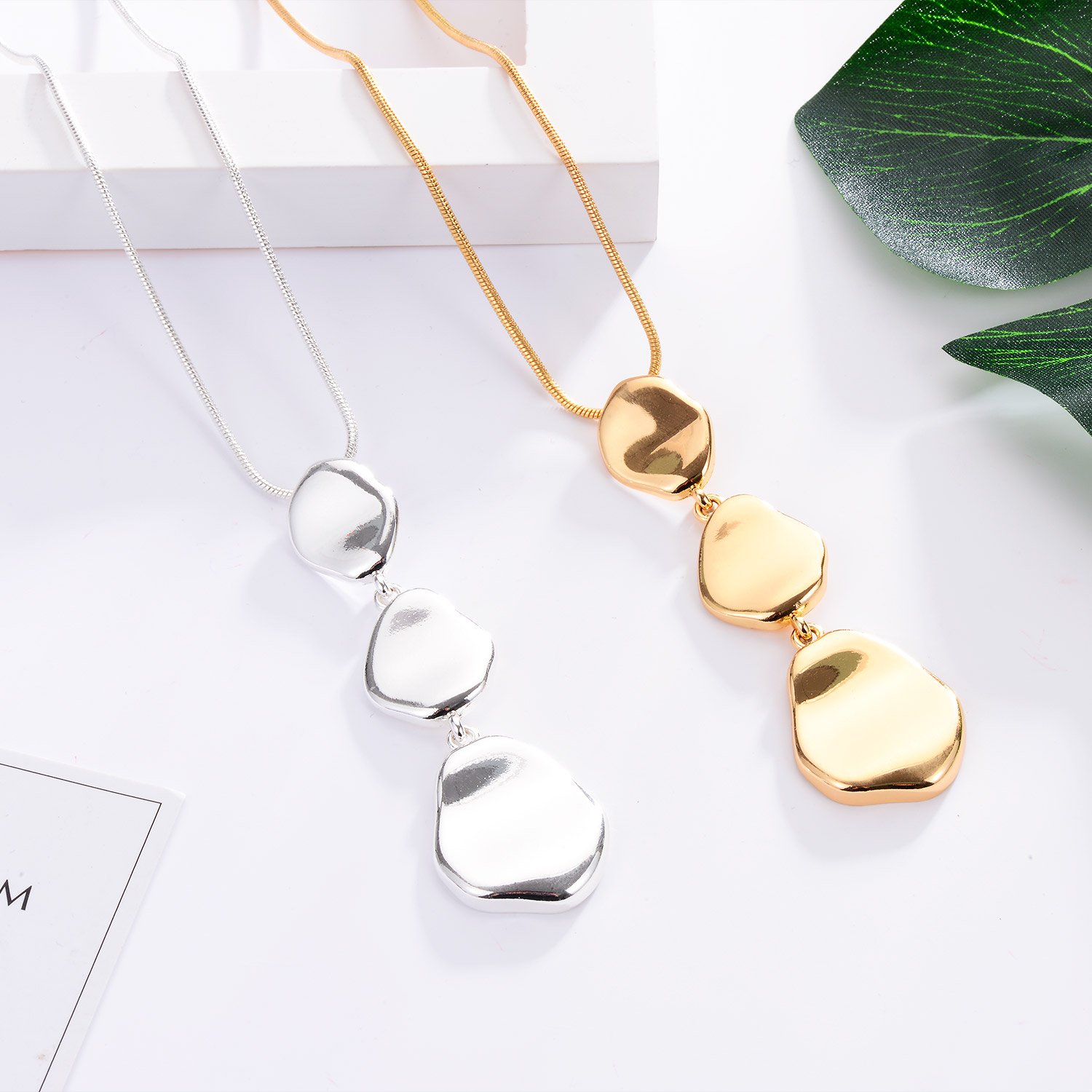 welbijoux Long Pendant Necklaces For Women Multi-Layer Pendant Y Necklace Set Statement Pendant Chic Jewelry (silver+gold)