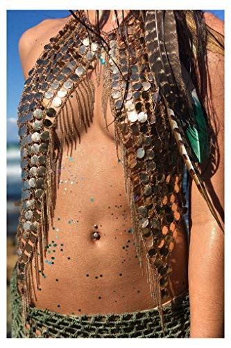 Ytzada Women's Body Belly Chain Silver Bra Jewelry Sexy Necklace Bikini for Beach Party
