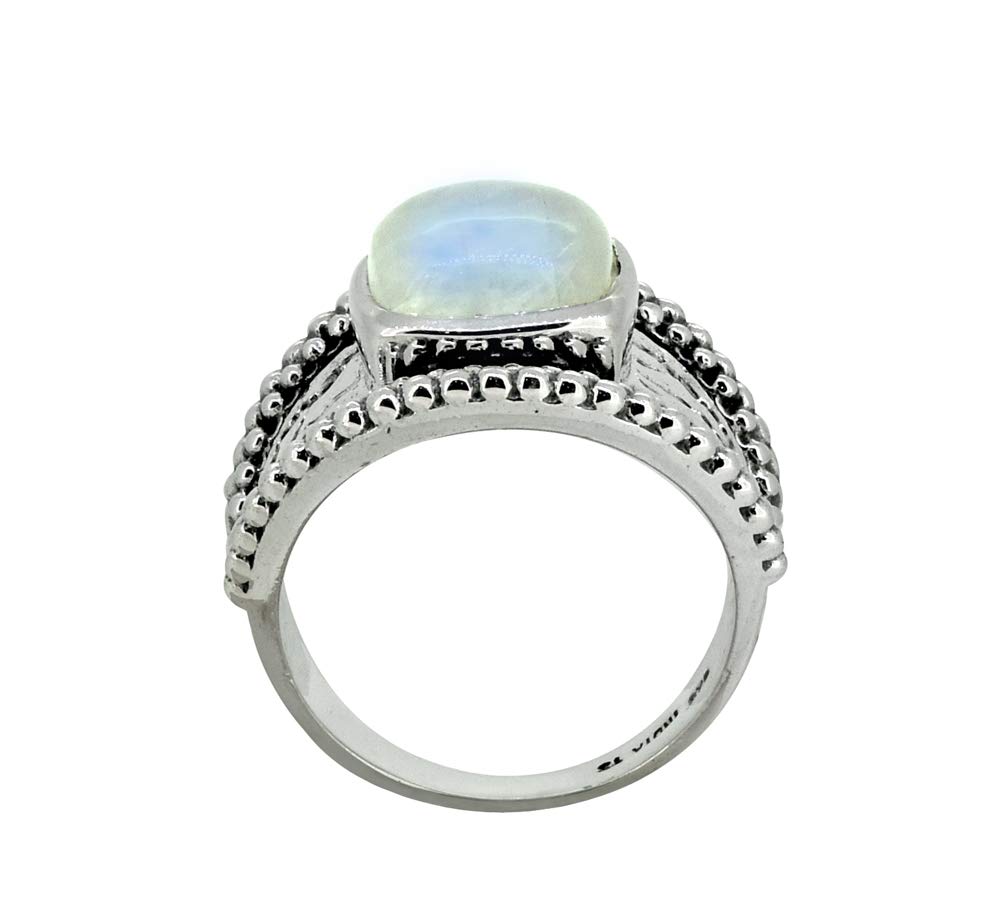 YoTreasure Natural Larimar Solid 925 Sterling Silver Hammered Wide Band Boho Ring