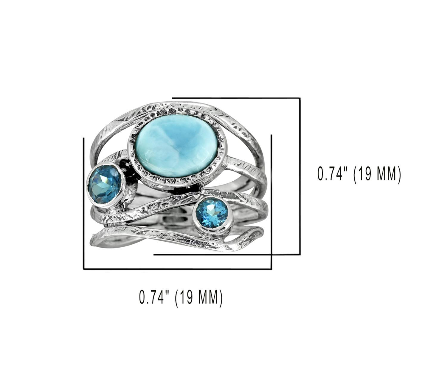 YoTreasure Natural Larimar London Blue Topaz Solid 925 Sterling Silver Designer Bypass Ring Jewelry
