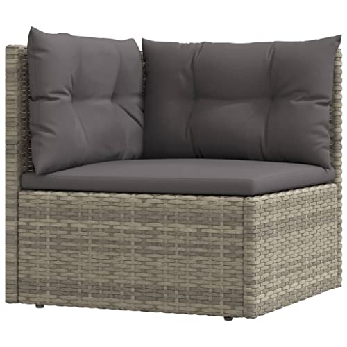 vidaXL 9-Piece Patio Lounge Set with Cushions in Gray - Durable PE (Poly) Rattan - Outdoor Furniture with Powder-Coated Steel Frame & Adjustable Seat