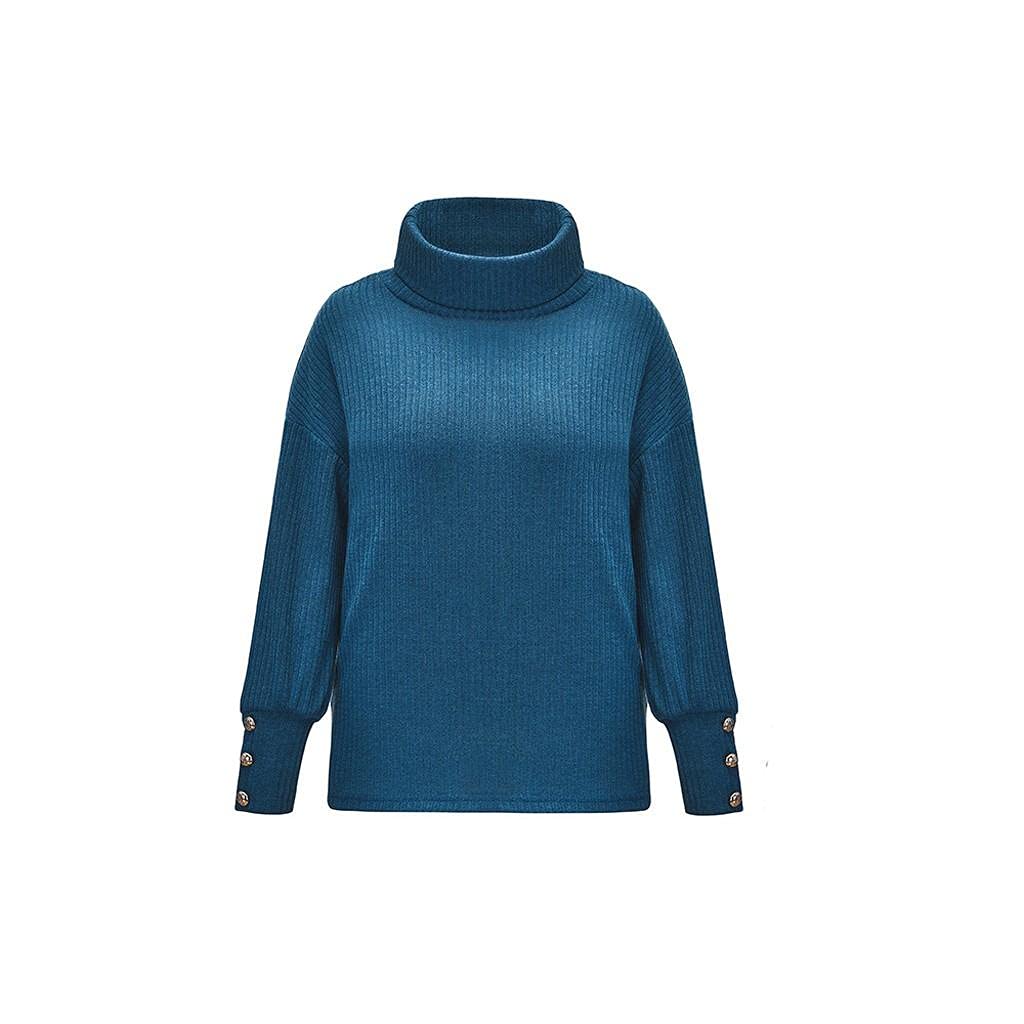 Womens Sweaters Cardigan,Cardigan for Women Fall 2021 Winter Women’s Long Sleeves Knit Sweater Turtleneck Striped Print Loose Pullover Tops Deco with Metal Button