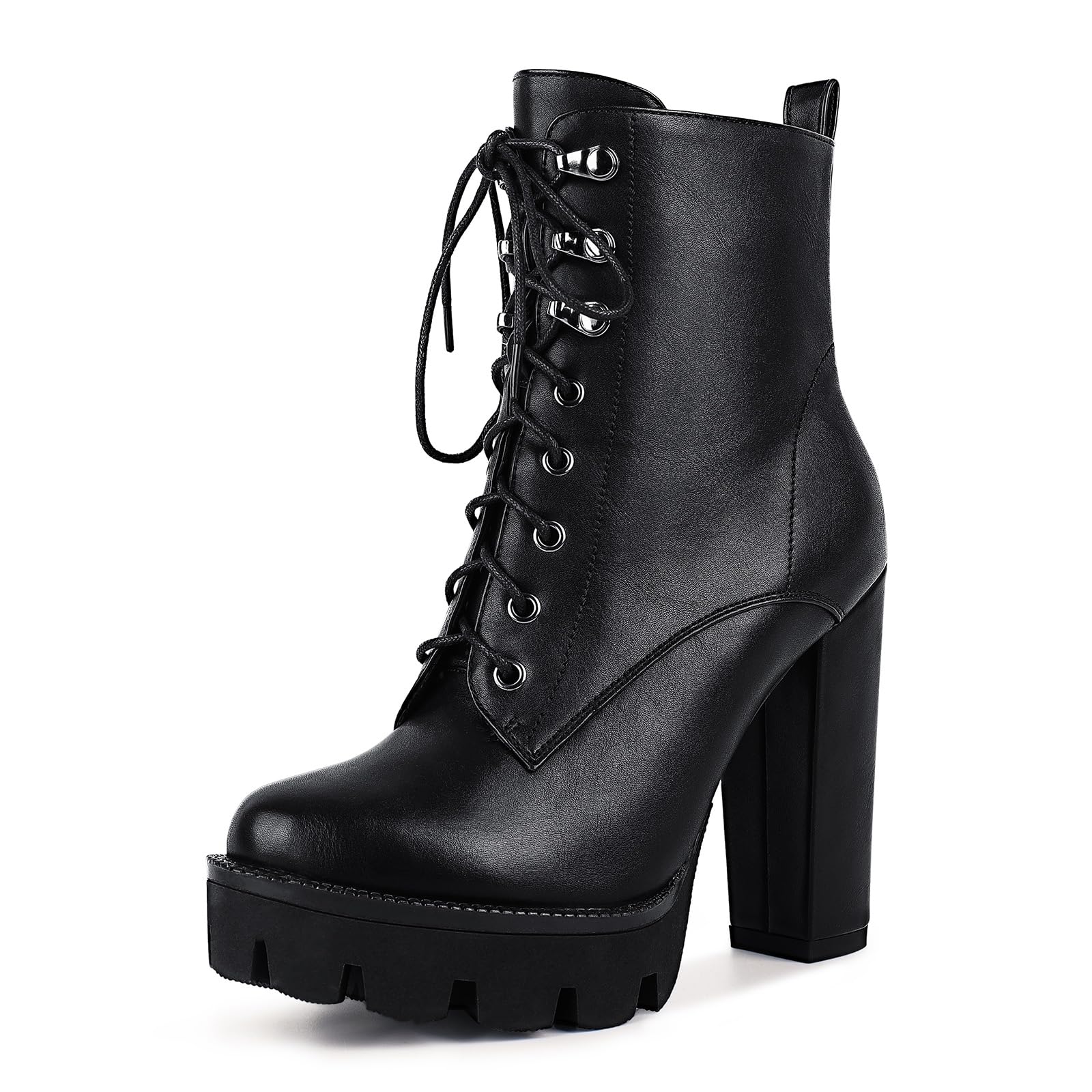 wetkiss Platform Boots for Women Combat Boots Womens Black Boots for Women Chunky Heel Boots for Women High Heel Boots Ankle Boots Black Booties Heeled Boots for Women Lace Up Black Leather Boots