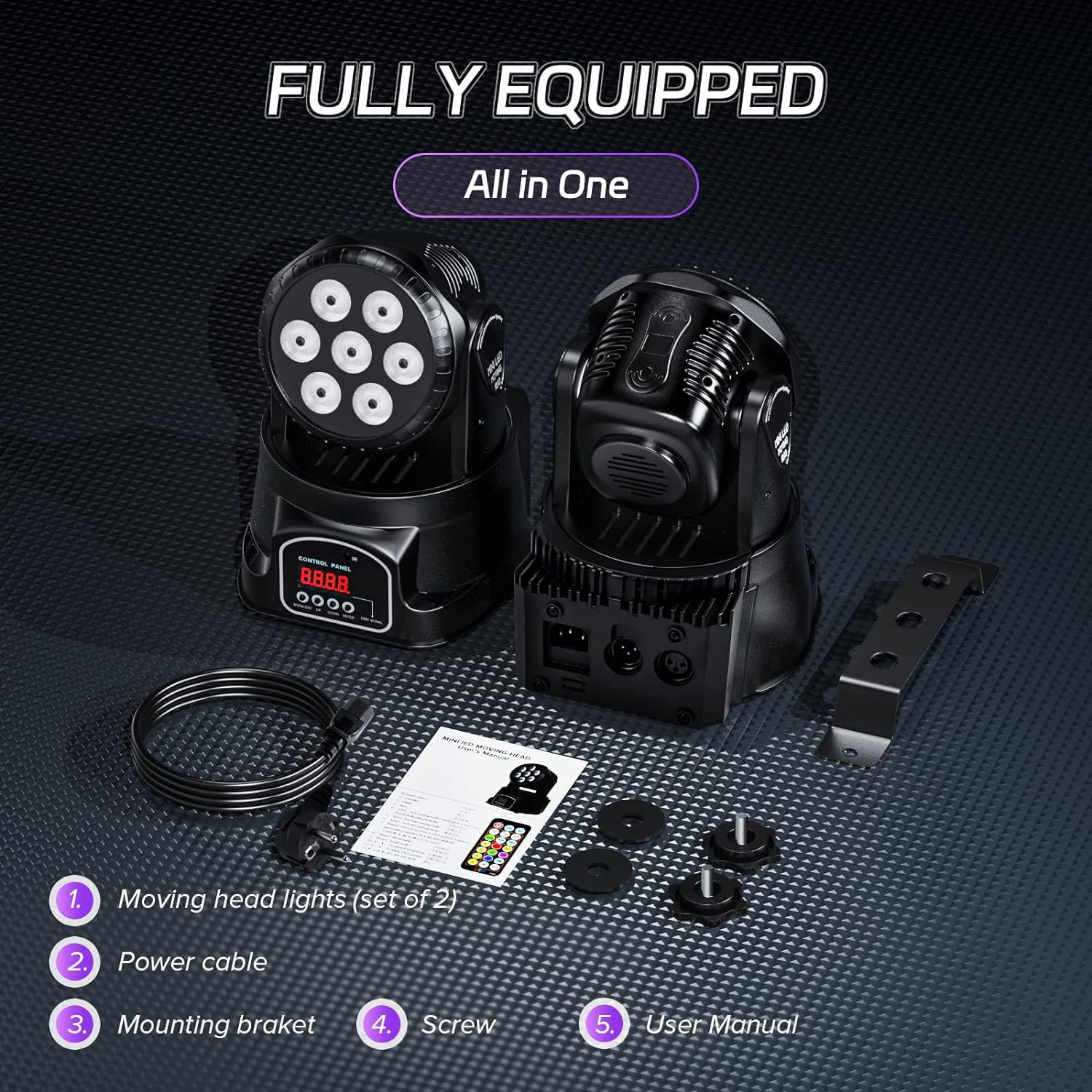 U`King Moving Head Light RGBW LED Stage Lighting Effect 7x10W Moving Heads Wash Lights by DMX and Remote Control with Professional Spotlight for DJ Disco Events Wedding Birthday Party Live Show Bar
