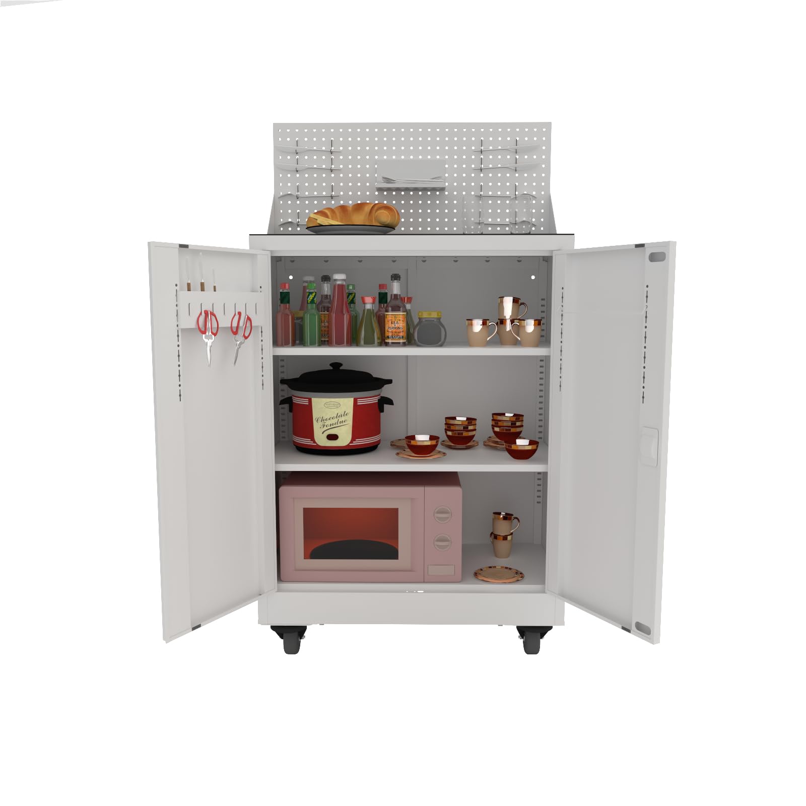 ZSELOTG Rolling Kitchen Island Cart on Wheels with Large Storage Cabinet 2 Adjustable Shelves Portable Trolley Island mit Towel Rack for Home, Kitchen and Dining Room Light Grey
