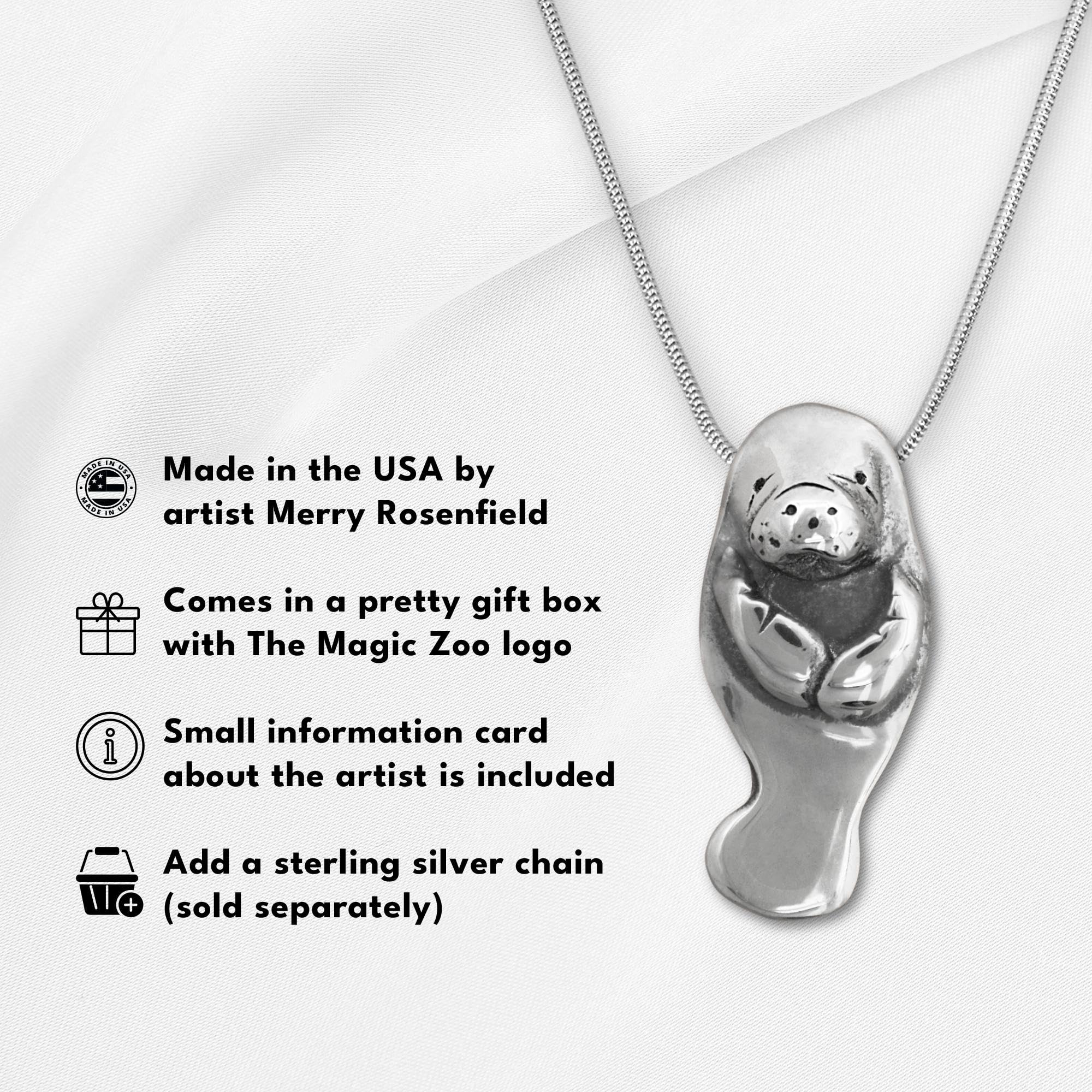The Magic Zoo Manatee Sterling Silver Pendant β Handcrafted in the USA β Manatee Jewelry for Women