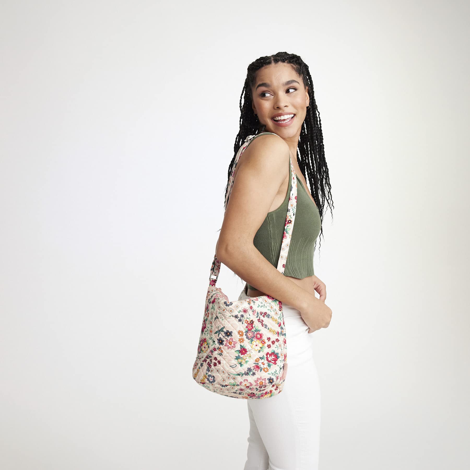 Vera Bradley Women's Cotton Bucket Crossbody Purse, Black Bandana Medallion, One Size
