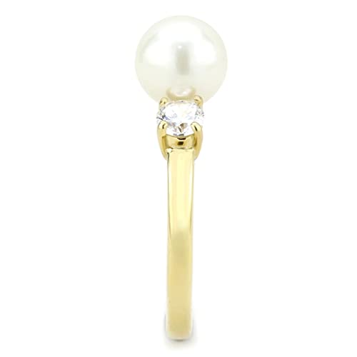 Zawadee TK3567 - IP Gold(Ion Plating) Stainless Steel Ring with Synthetic Pearl in White Size 7