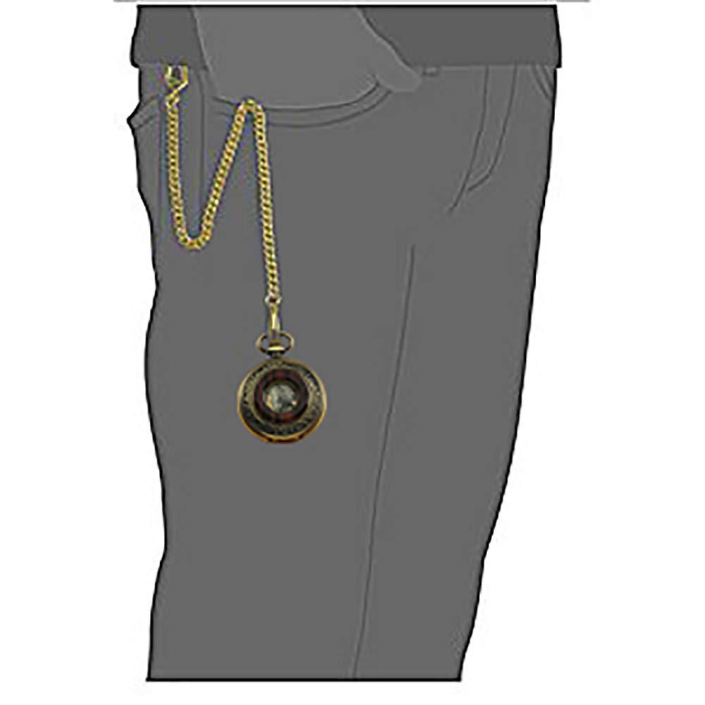 VIGOROSO Men's Hand-Wind Mechanical Pocket Watch Vintage Steampunk Wood Grain Hollow Design with Chain and Box