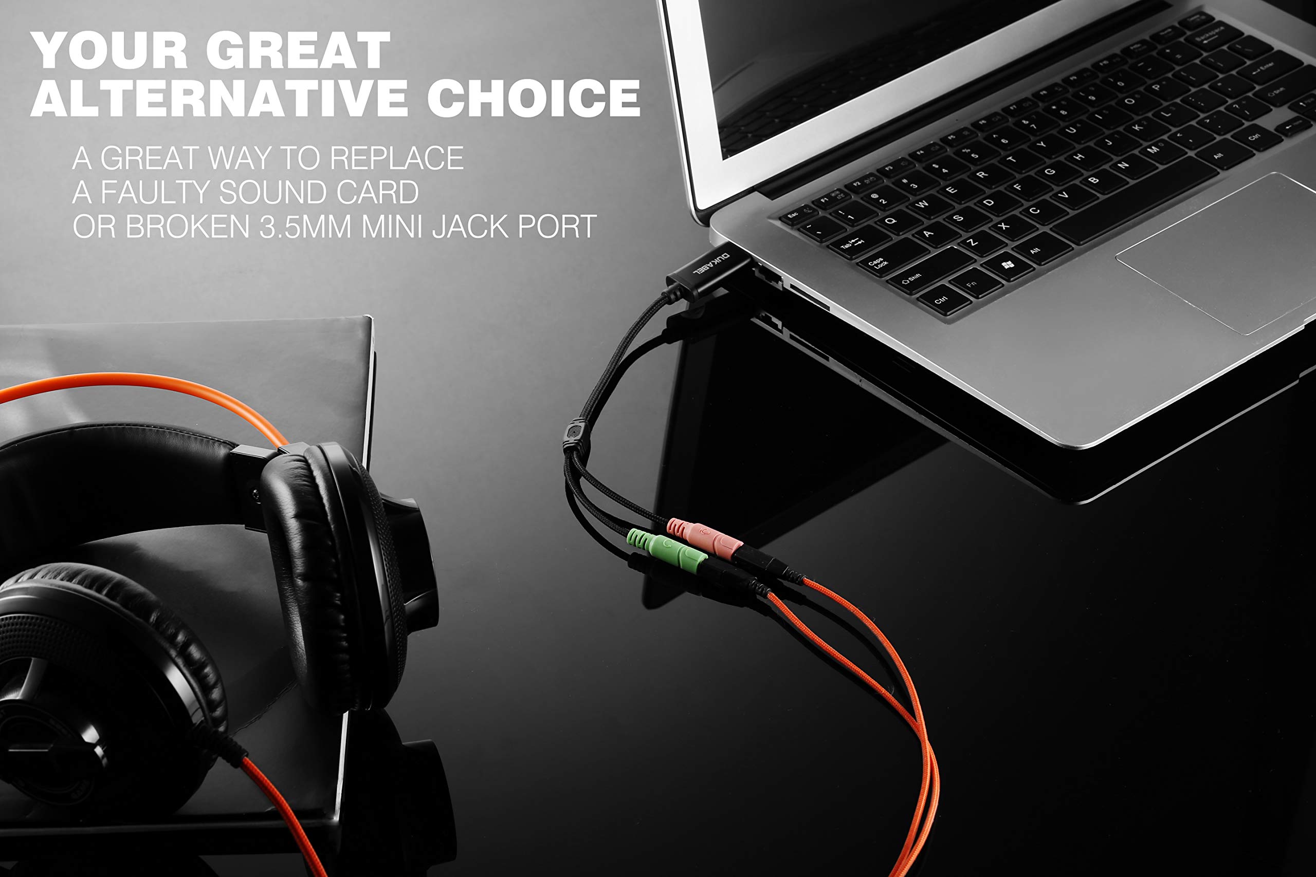 USB Audio Adapter, DuKabel USB to 3.5mm Jack TRS AUX Adapter for Built-in Chip USB Sound Card for Headset with Separate Plug TRS 3 Pole Microphones [Metal Housing & Durable Braided / 9.8inch]