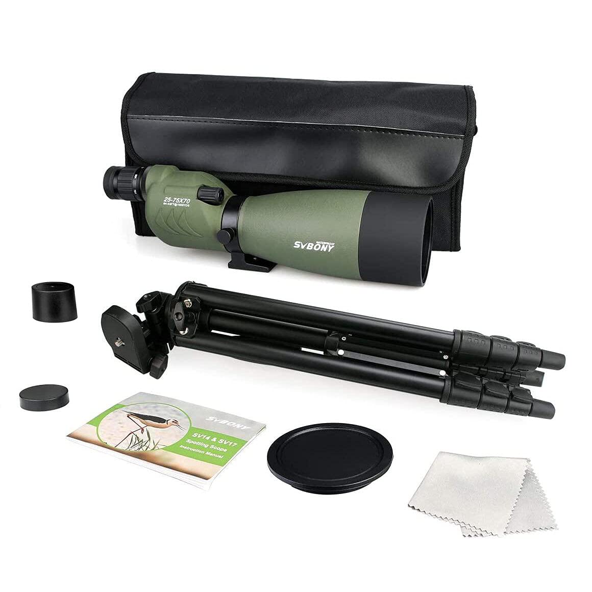 SVBONY SV17 25-75x70mm Spotting Scope Straight Waterproof Spotting Scope for Camping Hunting Bird Watching