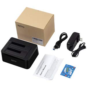 WEme USB C 3.0 to SATA External Hard Drive Dock Docking Station, SSD HDD Disk Duplicator Cloner for Dual Bay 2.5 3.5 Inch SATA I II III, Support UASP and Auto Sleep and 2X 12TB, Black