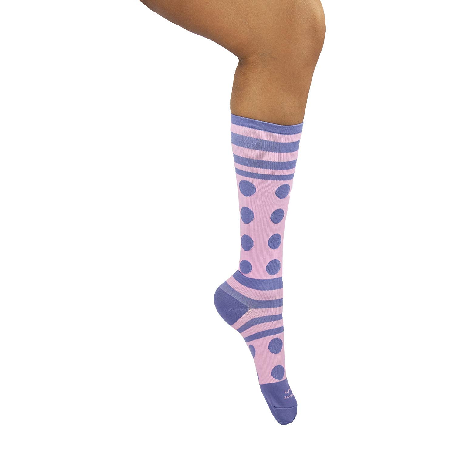 ZAYAAN HEALTH Dots & Stripes Compression Socks for Women (12-15 mm/Hg) | Circulation Socks for Muscle Recovery, Nurses, Running, Athletics, Cycling β Pink/Lilac