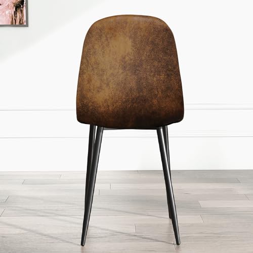 Wonder Comfort Shell Lounge Chair Set of 4 with Suede PU Upholstered Cushion Mid Century Faux Armless Leather Dining Room Seat, Brown