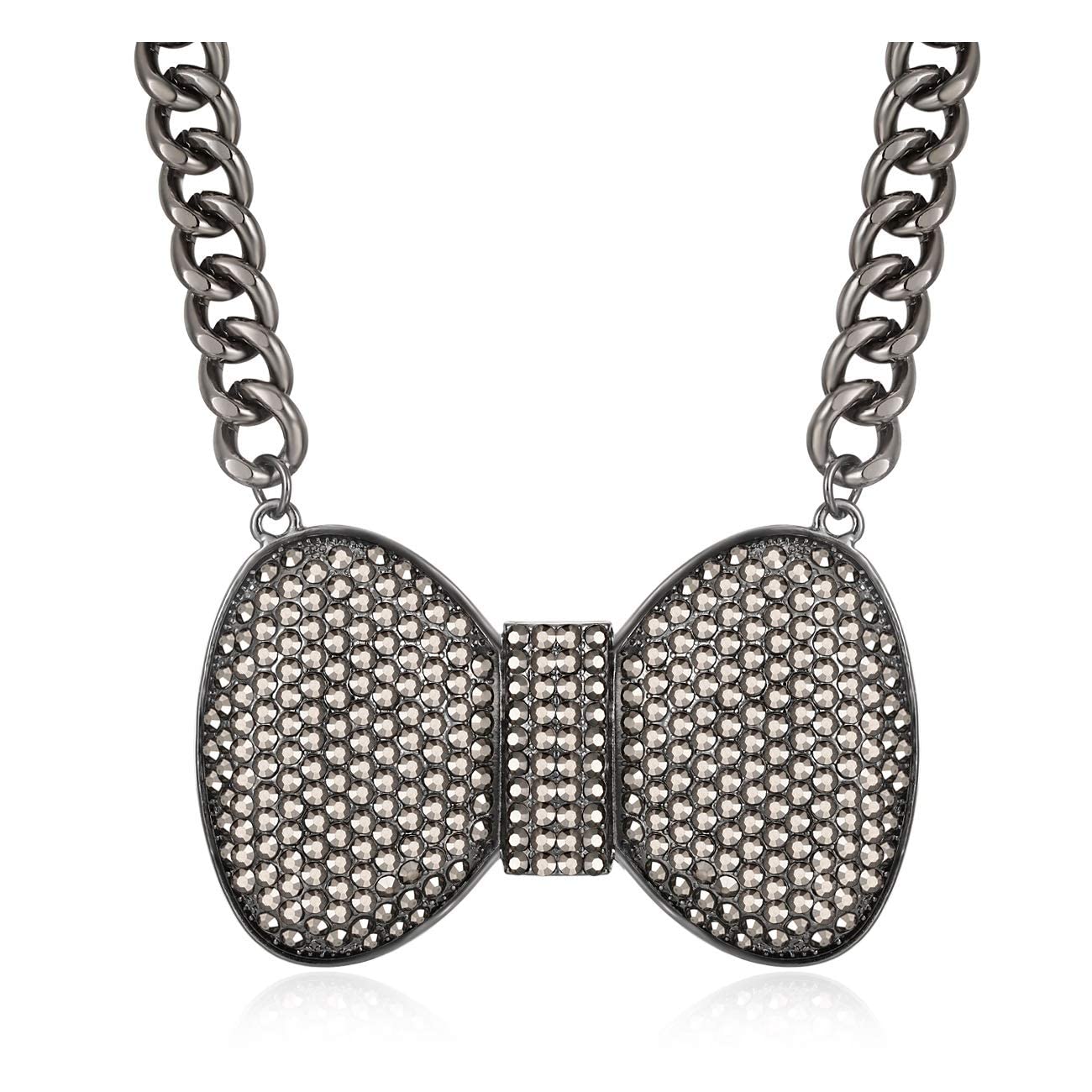 Wellotus Women's Statement Bow Necklace Alloy Rhinestone Chunky Bowtie Necklace Chunky Choker Costume Jewelry (Red)