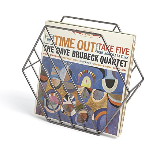 Umbra Zina Magazine Rack & Record Holder, Perfect for Vinyl Record Storage, Stands or Mounts to Wall, Titanium
