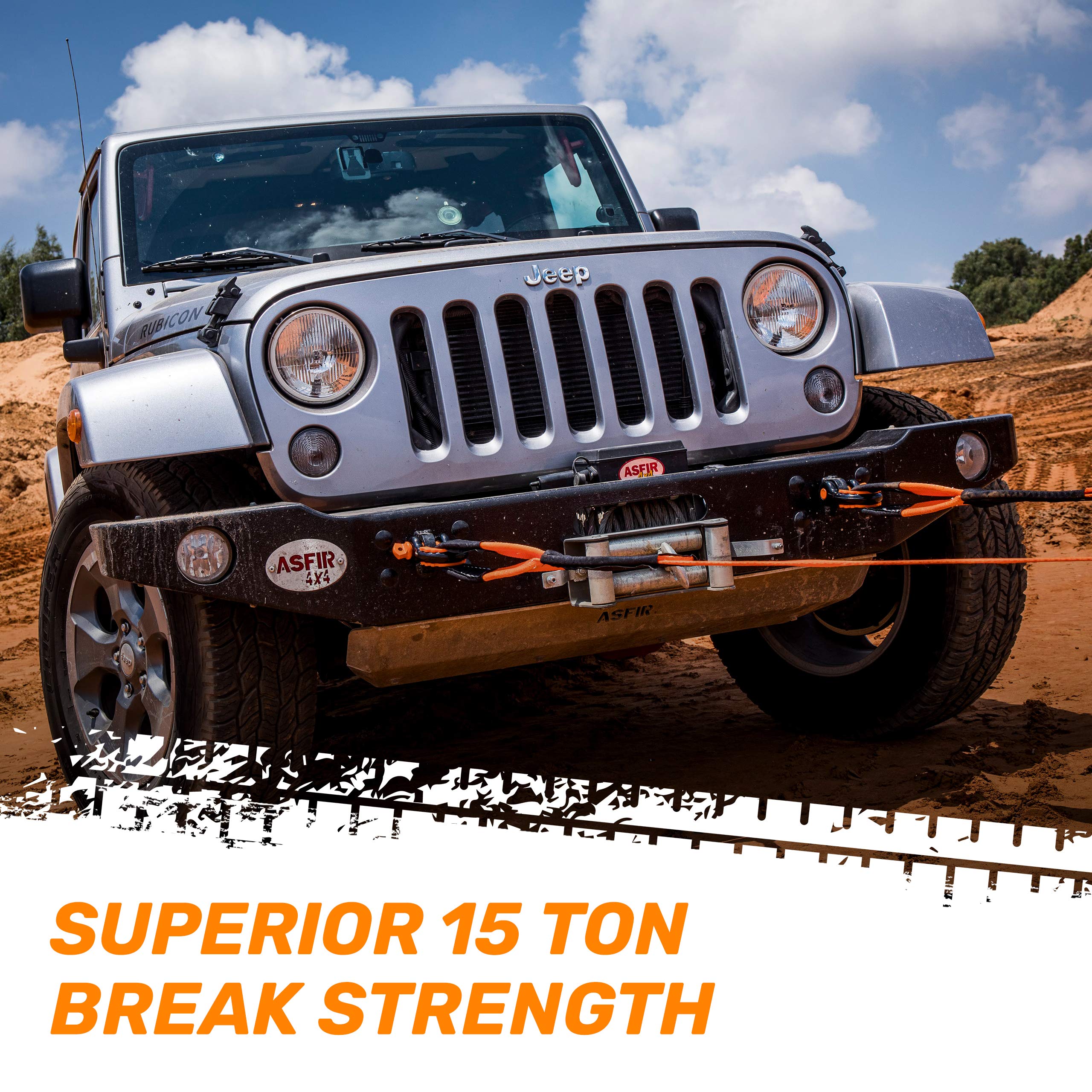 Tow Strap by RoofPax | 3" x 30 ft. Off Road Recovery Rope | 30,180 lb Break Strength Capacity | Heavy Duty Winch Strap with Triple Reinforced End Loops | Essential Recovery Kit for Getting Off-Road