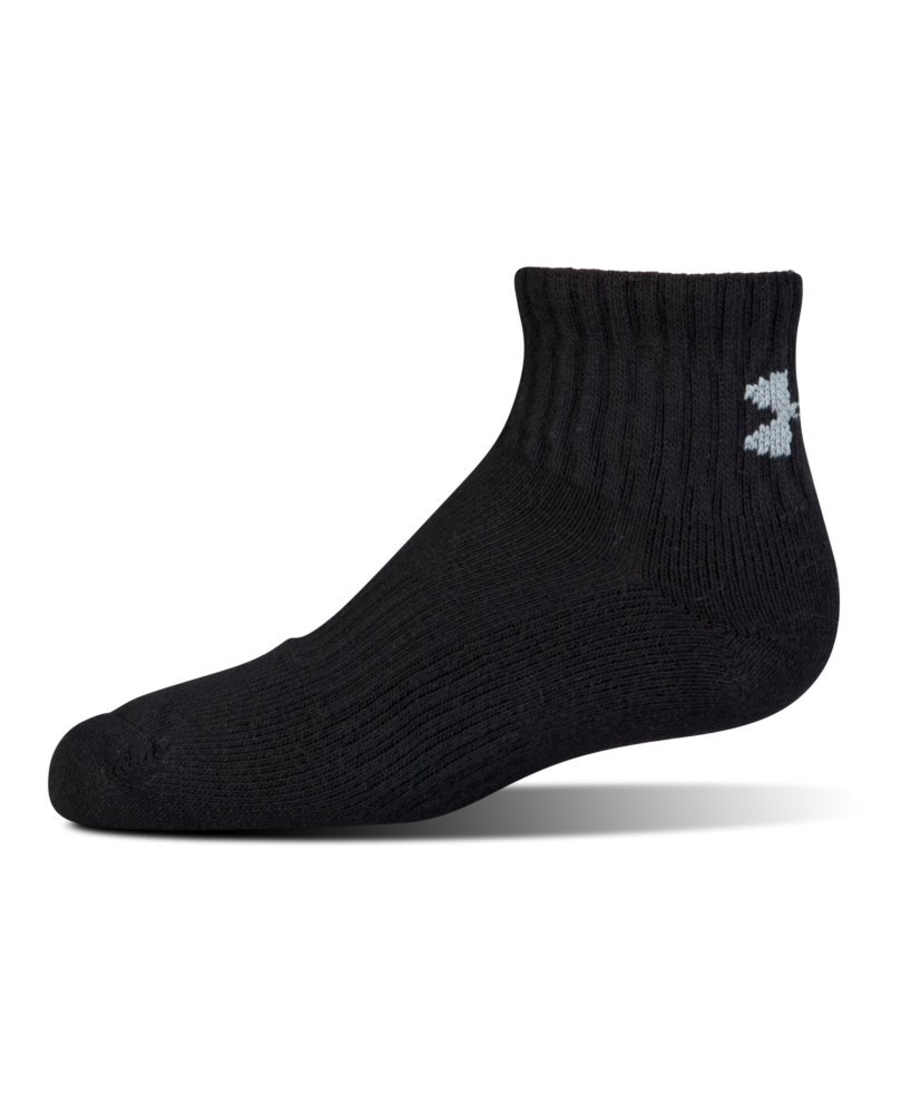 Under Armour Youth Cotton Quarter Socks, Multipairs, Black/Stealth Gray (6-Pairs), Small