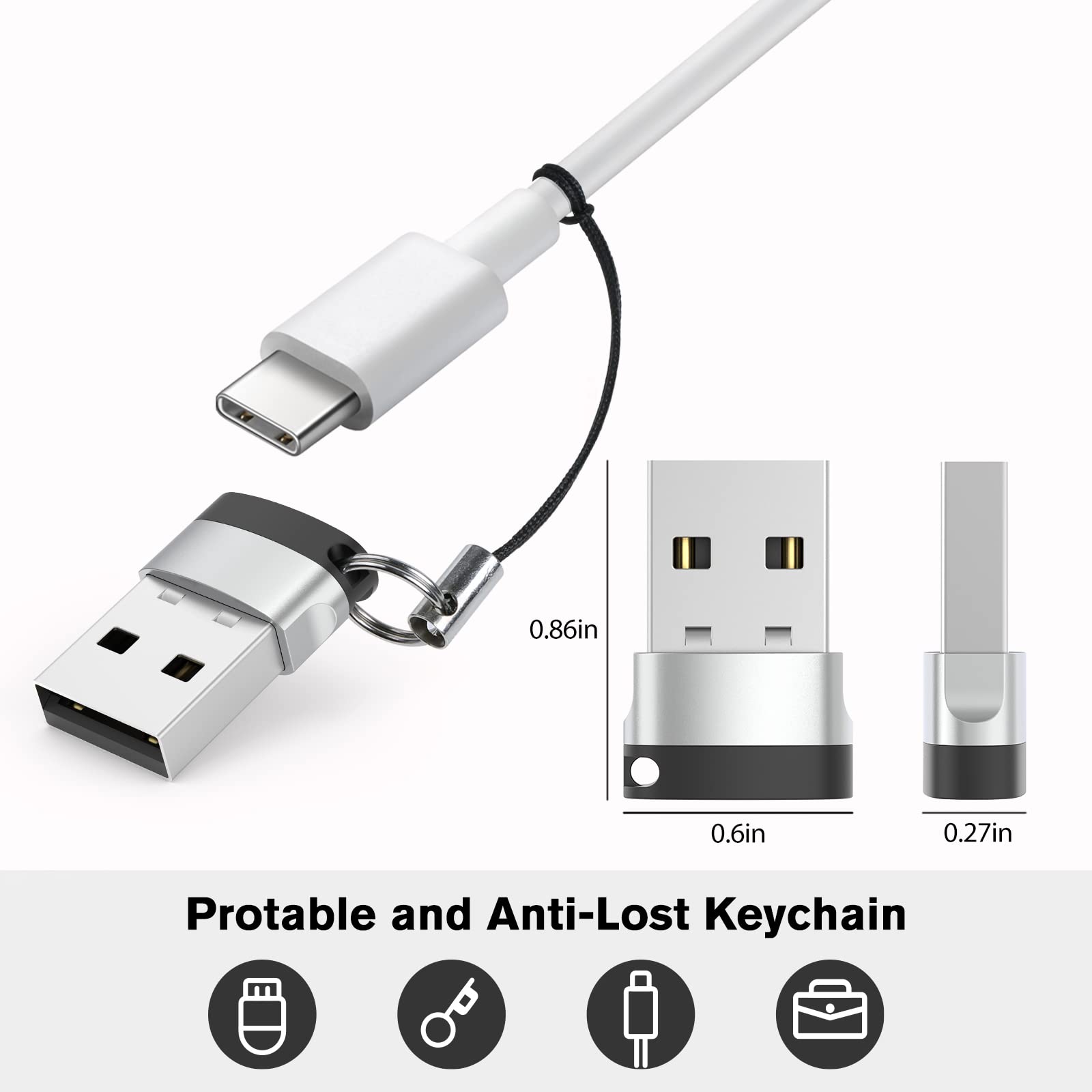 USB C to USB Adapter (4 Pack),USB-C Female to USB Male, Type C to USB A Converter Compatible with Apple MagSafe, iPhone 11 12 13 14 15 Pro Max, Samsung Galaxy Note,Google Pixel etc, Grey