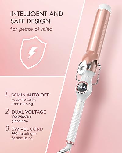 WEEYUM 1 1/2 Inch Curling Iron, Large Barrel Curling Wand for Hair, Ceramic Tourmaline Hair Curling Iron Double Voltage(100-240V)
