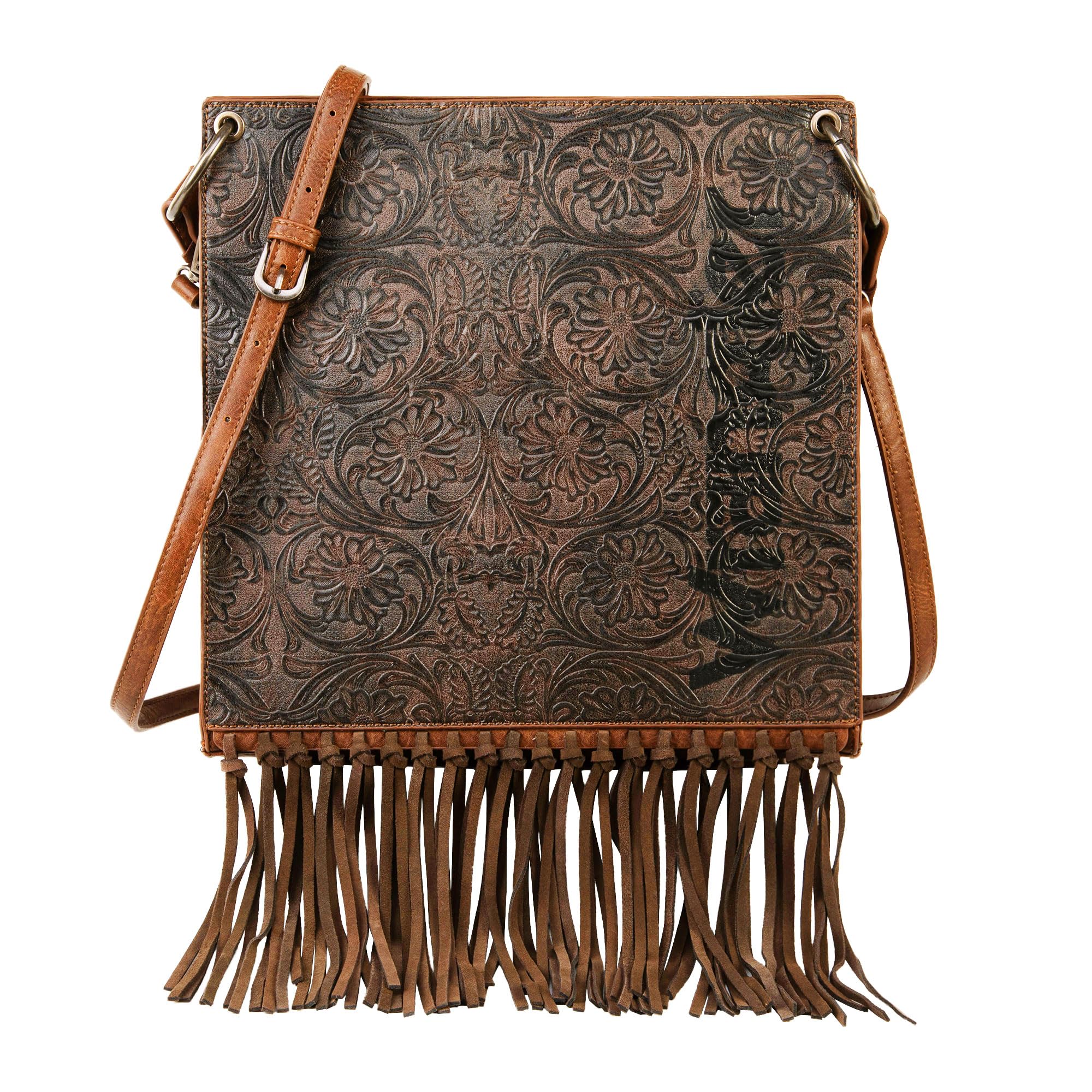 Wrangler Tote Shoulder Bag for Women Western Tooling Handbags Fringing Satchel Purse with Hand-Woven Strap