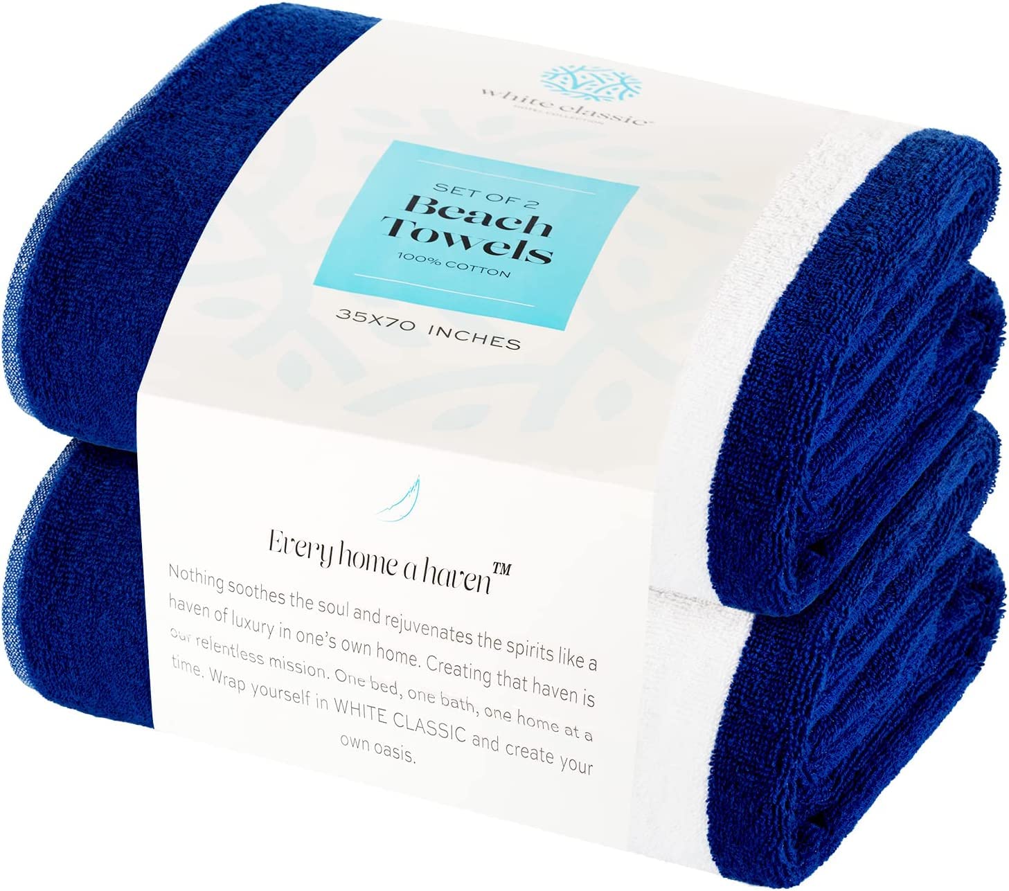 White Classic Beach Towels Oversized Navy Cabana Stripe Cotton Bath Towel Large - Luxury Plush Thick Hotel Swim Pool Towels for Adults Super Absorbent Quick Dry - 35x70 Blue [2 Pack]