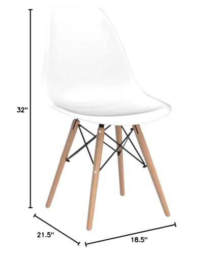 Yaheetech Dining Chairs Modern Side Shell Eiffel DSW Chairs with Beech Wood Legs and Metal Wires for Dining Room Living Room Bedroom Kitchen Lounge Reception, Set of 4, White