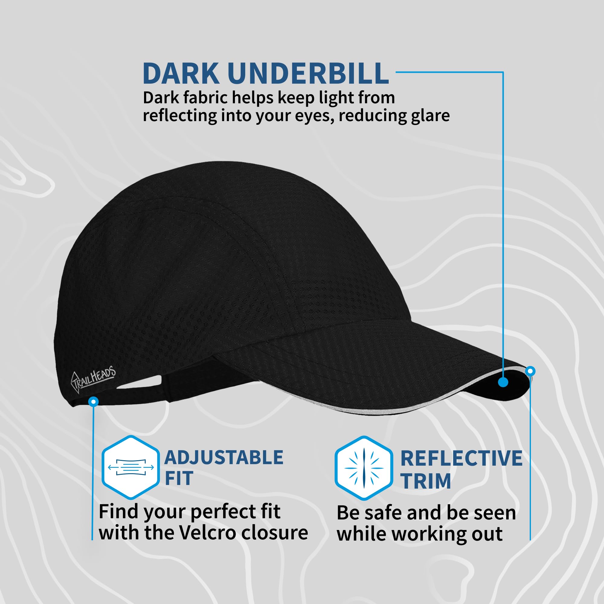 TrailHeads Women's Race Day Performance Running Cap, Lightweight & Quick Drying Mesh Sports Hat with Reflective Trim - Black
