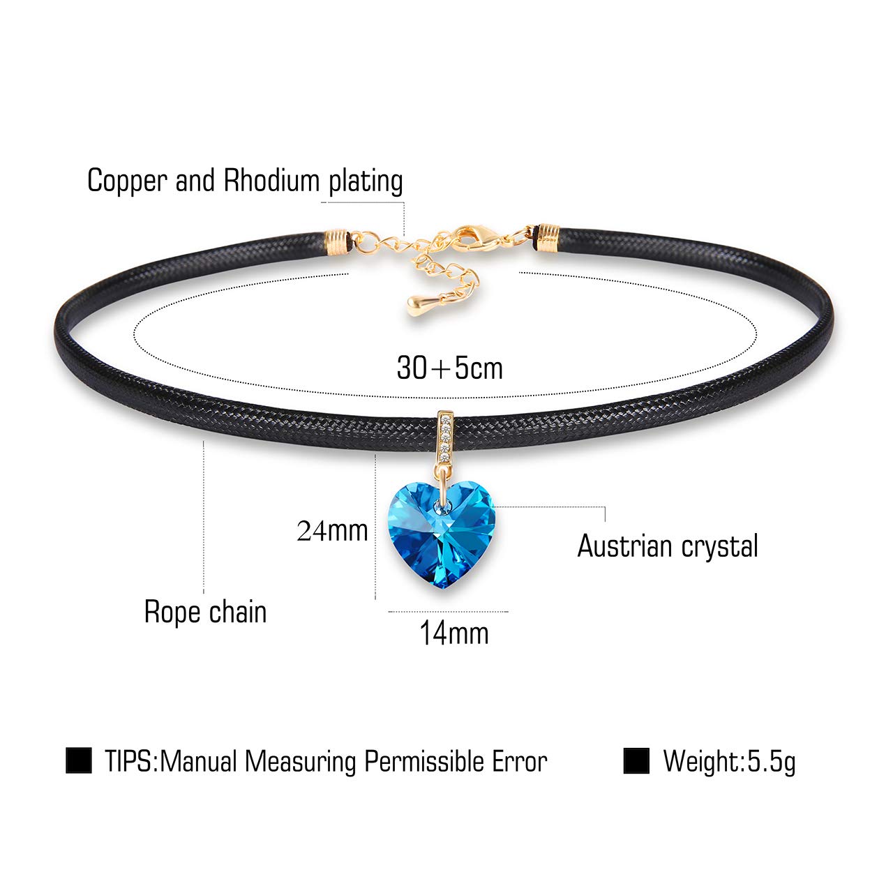 Zealmer Women Crystal Heart Choker Necklace