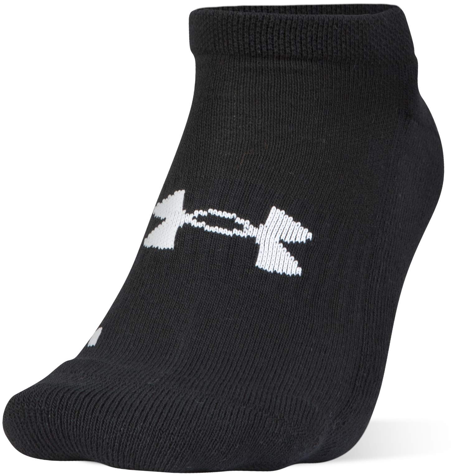 Under Armour Train No Show Socks, 2-pair, Black, Shoe Size: Mens 4-8, Womens 6-9