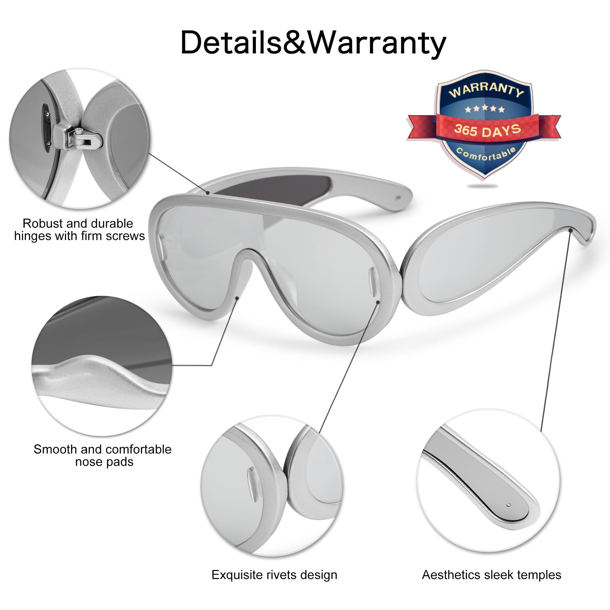 VANLINKER Oversized Round Sunglasses for Women Men Trendy One-Piece Mask Shades Fashion Big Lens Smooth Flat Top Frame VL9760