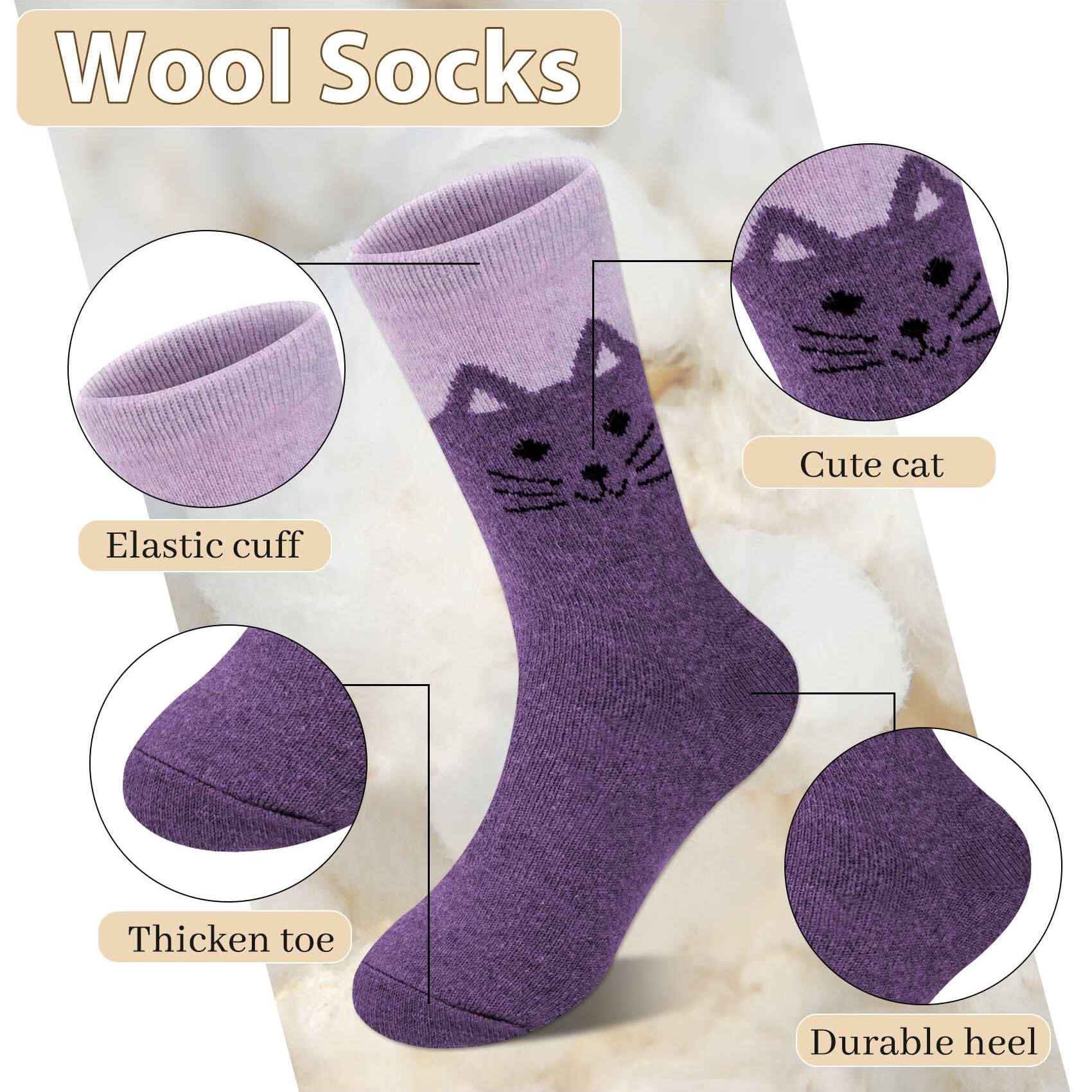 YSense 5 Pairs Womens Wool Socks Thick Knit Warm Winter Socks Cozy Comfy Socks Gifts for Women