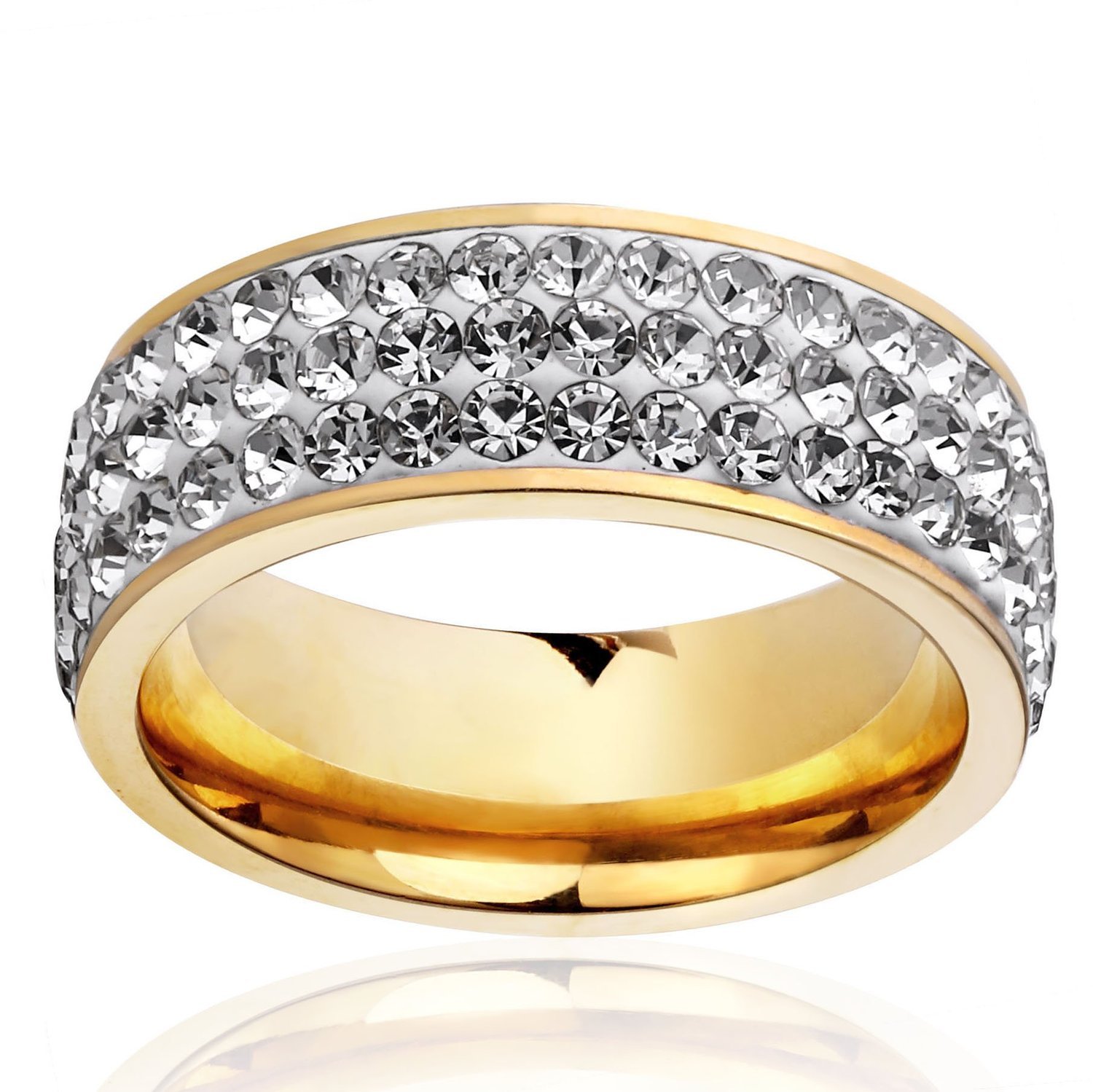 VNOX Women Stainless Steel Eternity Ring CZ Cubic Zirconia Circle Round,Gold Plated,7mm Width,Size 8