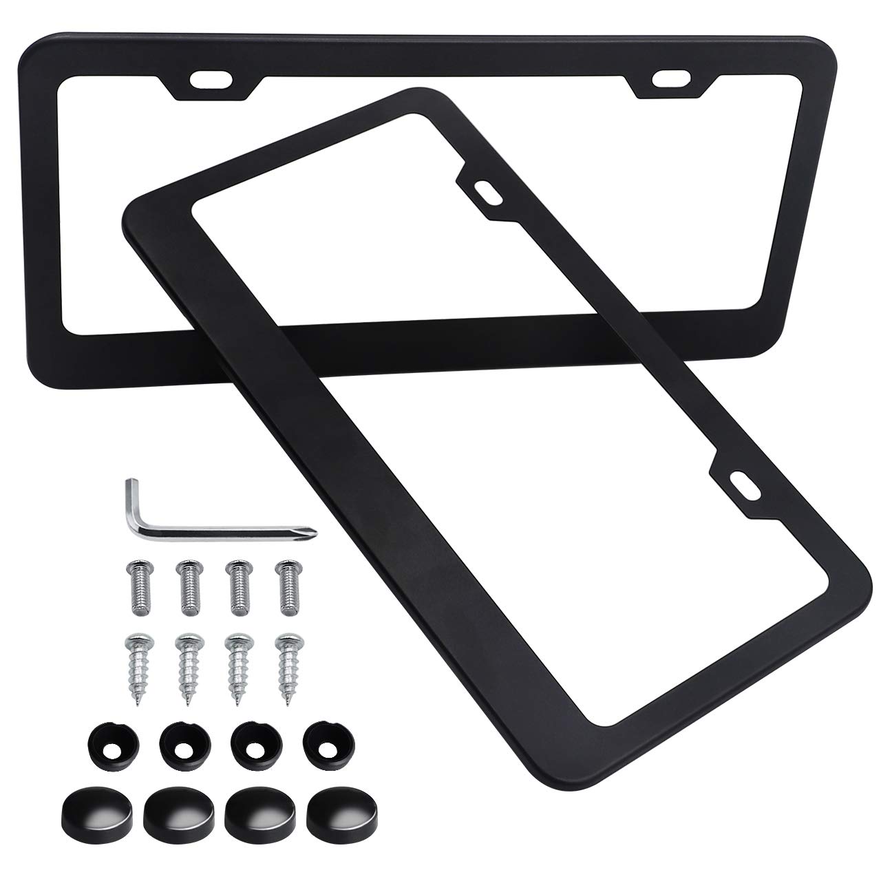 ZELEMO 2Pcs 2 Holes Black Matte Aluminum License Plate Frames Fits All Standard 6x12 Inches US License Plates Includ Screws.