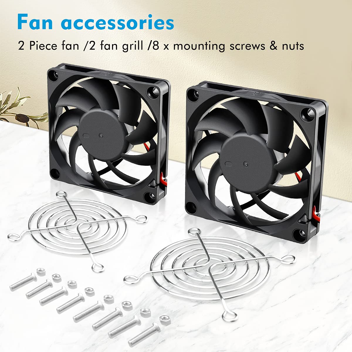 Wathai DC 12V Cooler Case Fan 70mm x 70mm x 15mm 2Pin Brushless Cooling Fan High Performance 2Pack