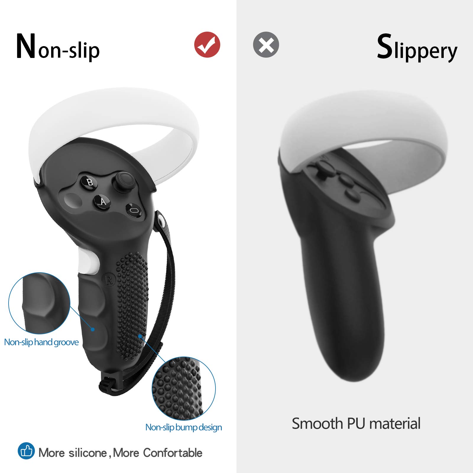 TOPPLAY touch controller grips cover for oculus quest 2 accessories,Comfortable elastic silicone controller grips with knuckle hand strip,Anti-slip,Anti-throw,2 rocker caps for free(black)