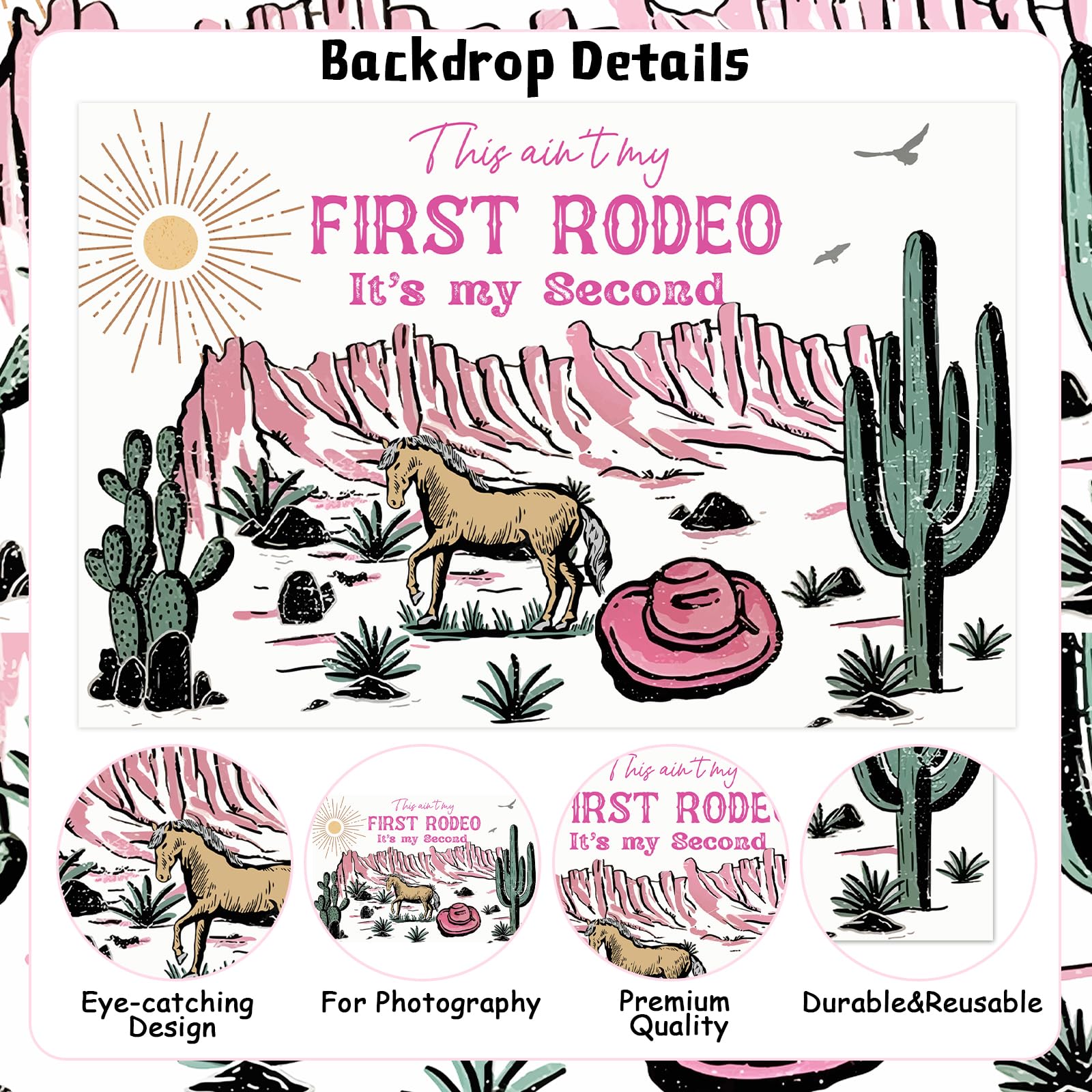 Wonmelody Western Cowgirl 2nd Birthday Decorations Backdrop This Aint My First Rodeo Birthday Party Decorations My 2nd Rodeo Birthday Decorations Wild West Second Birthday Background Banner for Girl