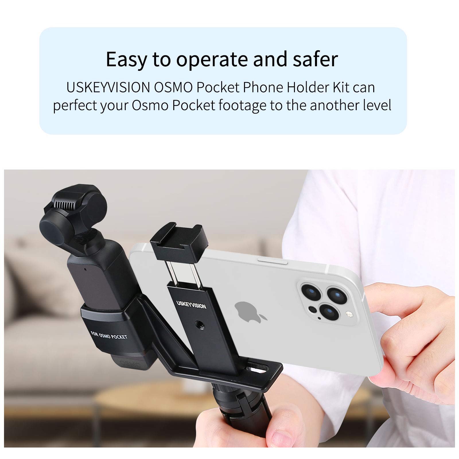 USKEYVISION Pocket Camera Mount Kit for DJI Osmo Pocket 2/1, Mount Combo for DJI Osmo Pocket 2/1 Smartphone Handheld Holder Clip w/Tripod Cold Shoe Thread Hand Strap (UVOP-A1)