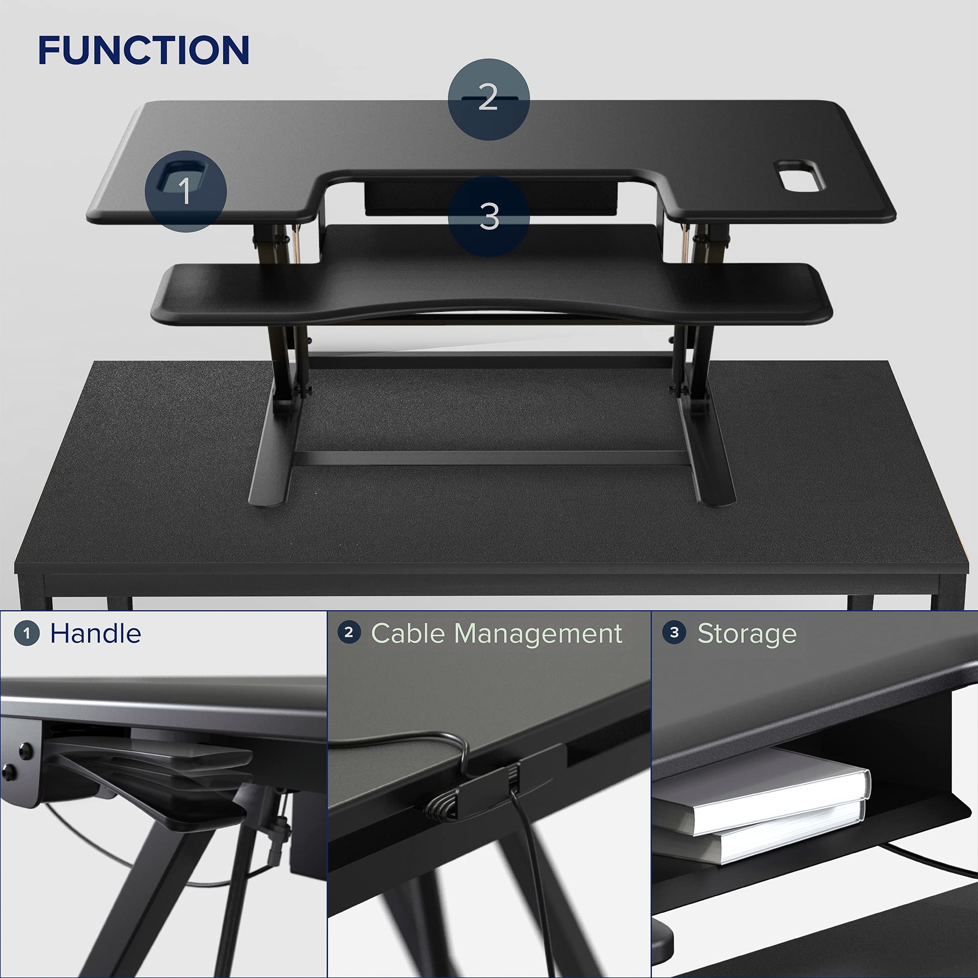 ZINUS Betsy 48 Inch Standing Desk with Adjustable Height / Desktop Workstation / Dual Monitor Desk Converter / No Assembly, Black
